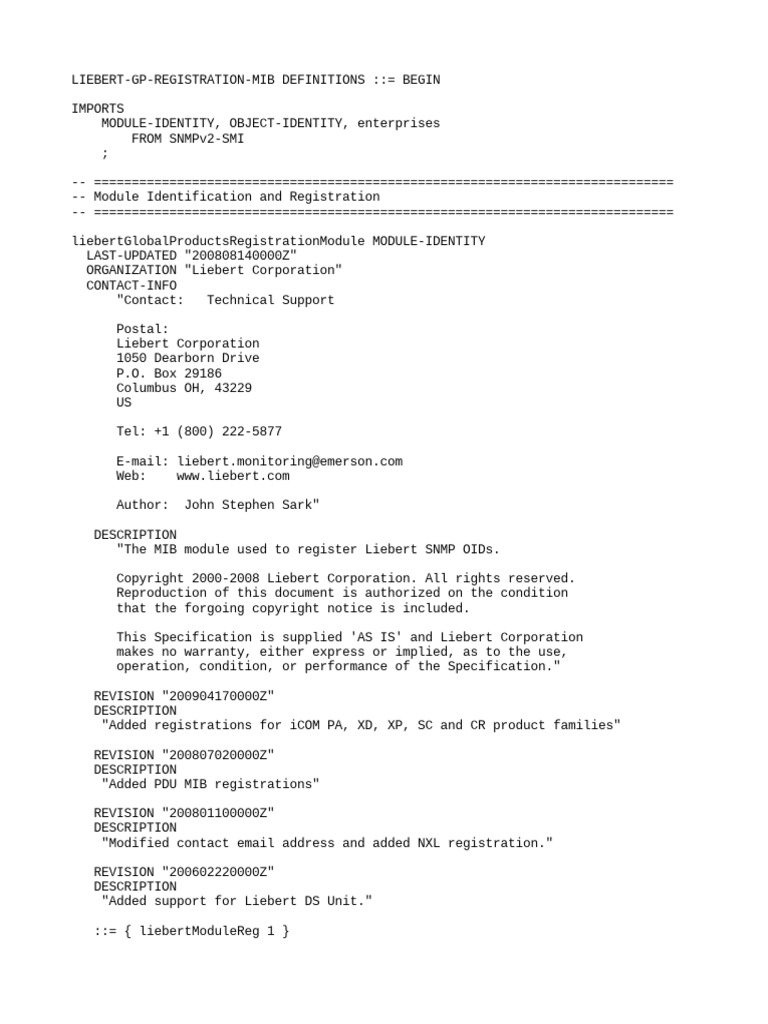 Liebert GP Registration Mib | PDF