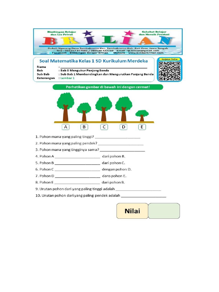 PAT Kls 1 Pengukuran Dan Bilangan SMP 99 | PDF
