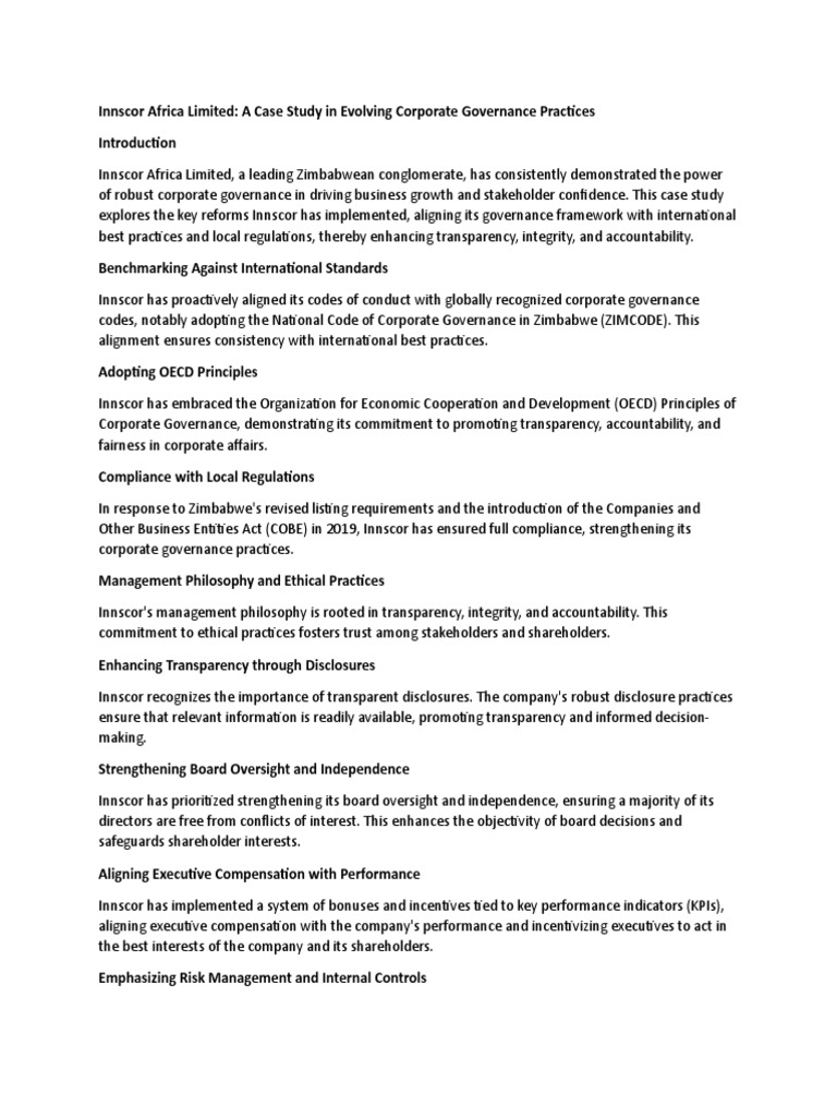 Innscor Africa Limited | PDF | Corporate Governance | Governance