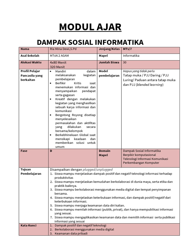 Modul Ajar - Dsi Ria Mina Dewi | PDF