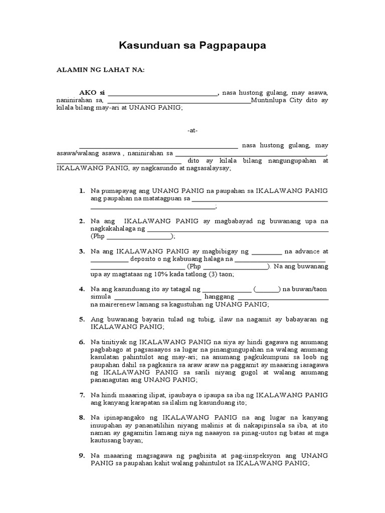 Contract of Lease Tagalog Blank | PDF