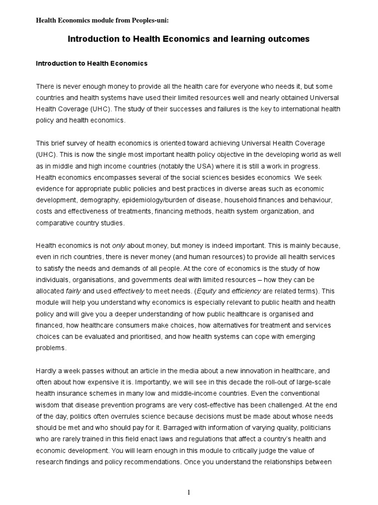 Introduction to Health Economics Module | PDF | Health Economics ...