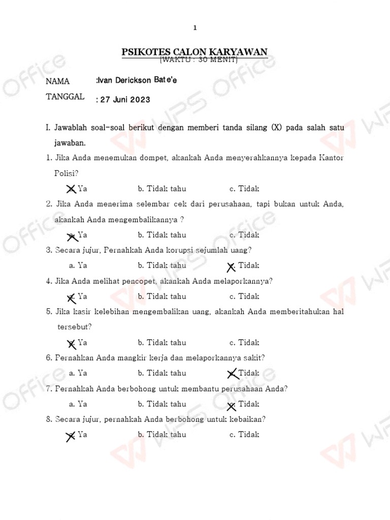 Form Psikotes JMB | PDF