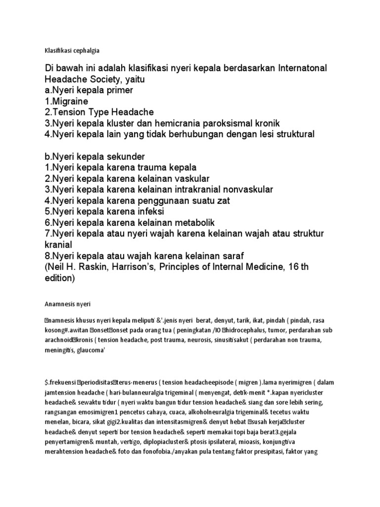 Klasifikasi Cephalgia | PDF