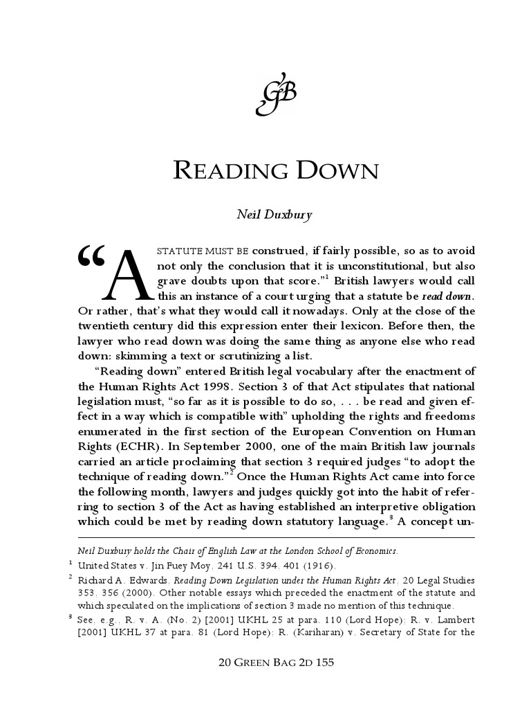 Reading Down Interpretation of Statutes | PDF | European Convention On ...