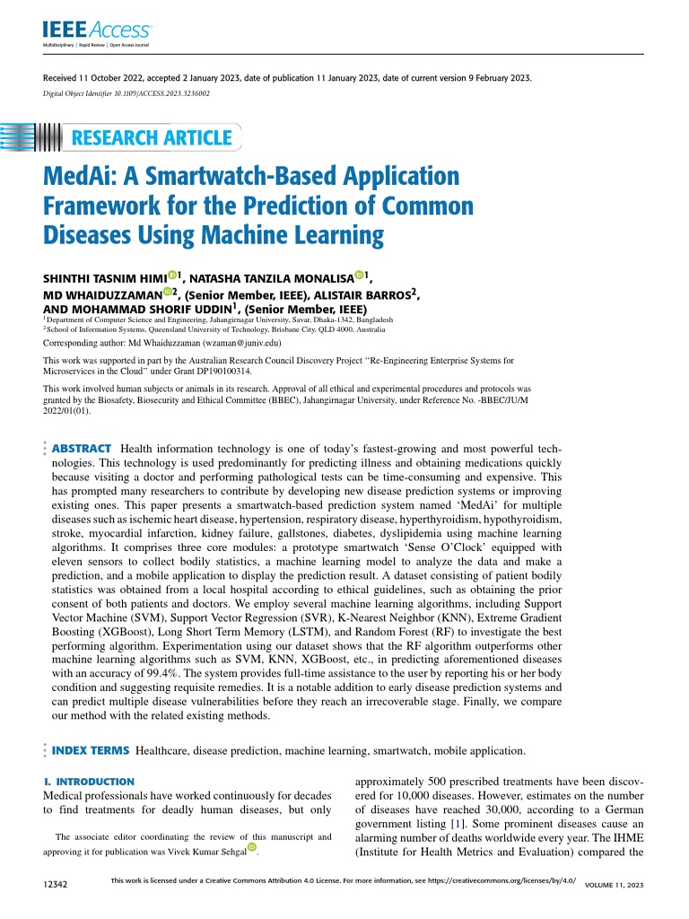 Medai: A Smartwatch-Based Application Framework For The Prediction of Common Diseases Using ...