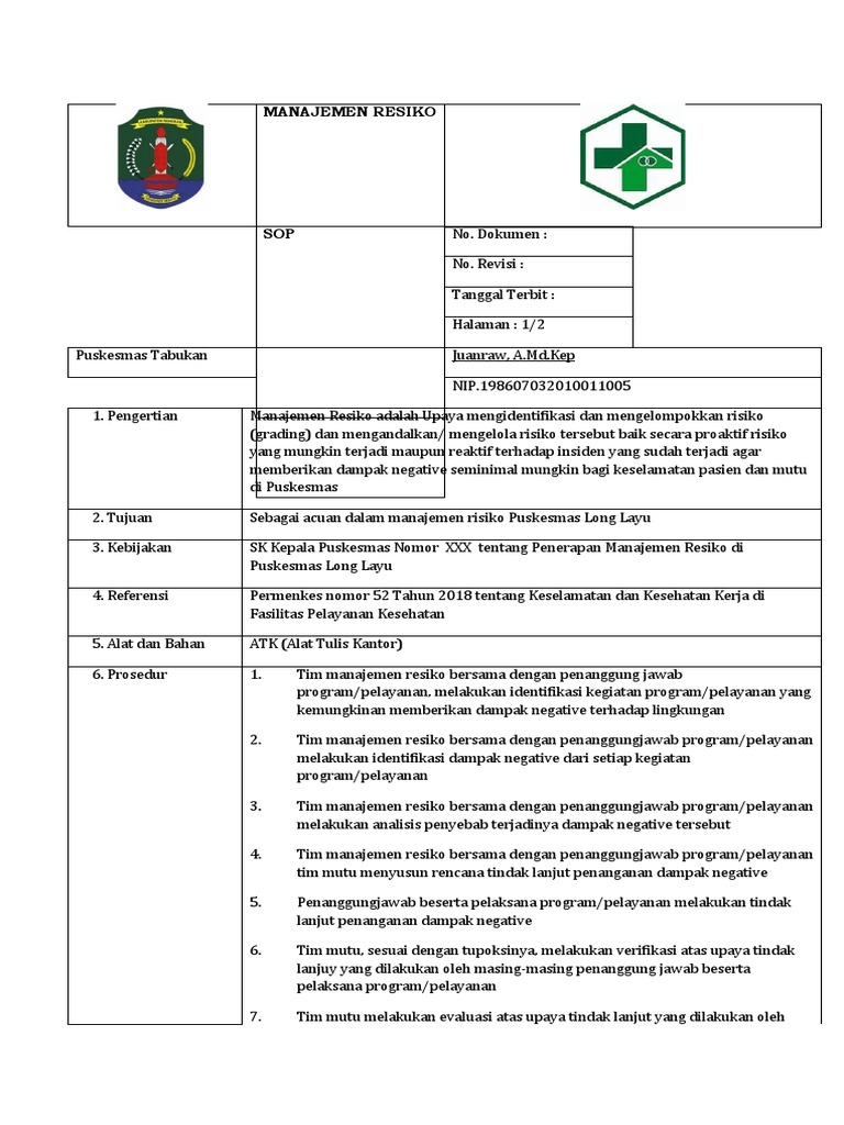 SOP Manajemen Resiko | PDF