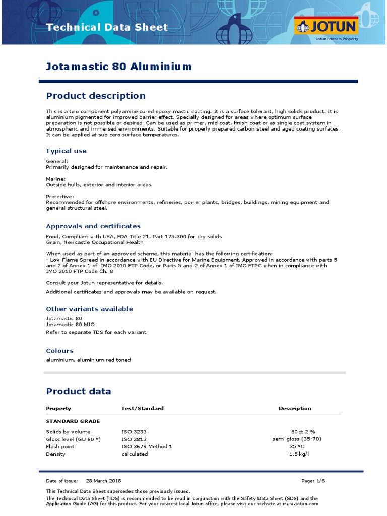 Jotamastic 80 Aluminium - TDS | PDF | Epoxy | Coating