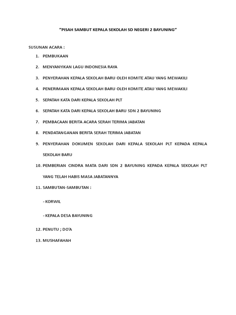 Susunan Acara Sertijab | PDF | Kajian Bahasa Asing