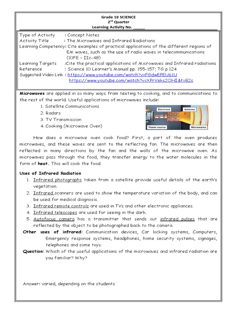 4 2nd Quarter Module 1 Activity Microwaves and Infrared Rays | PDF