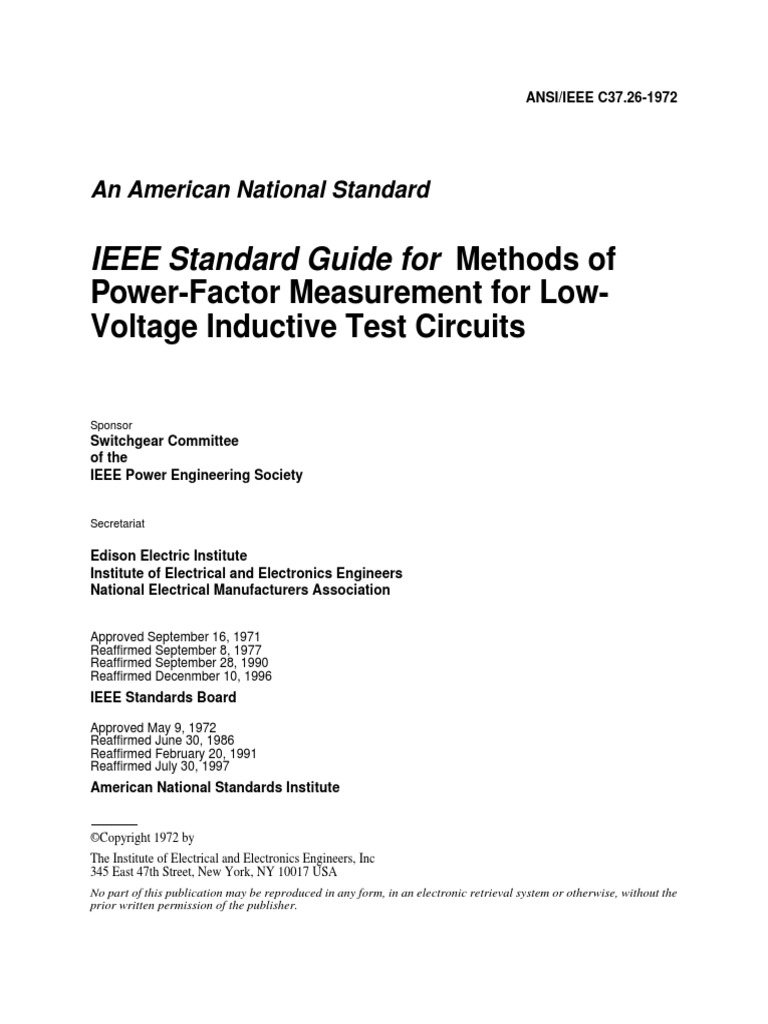 IEEE Standard Guide For Methods Of: Power-Factor Measurement For Low ...
