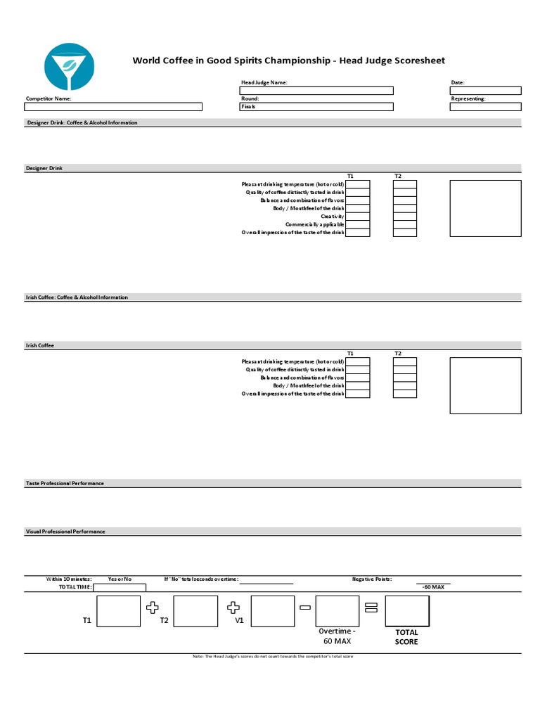 World Coffee Championship Scoresheet | PDF | Drink | Fermented Drinks