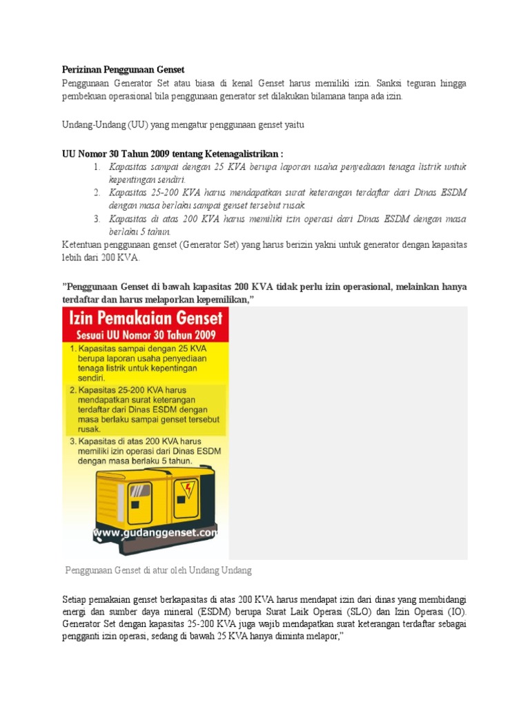 Perizinan Penggunaan Genset | PDF