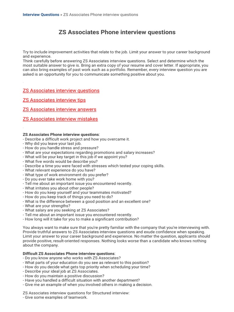 Zs Interview Questions | PDF | Job Interview | Behavioural Sciences