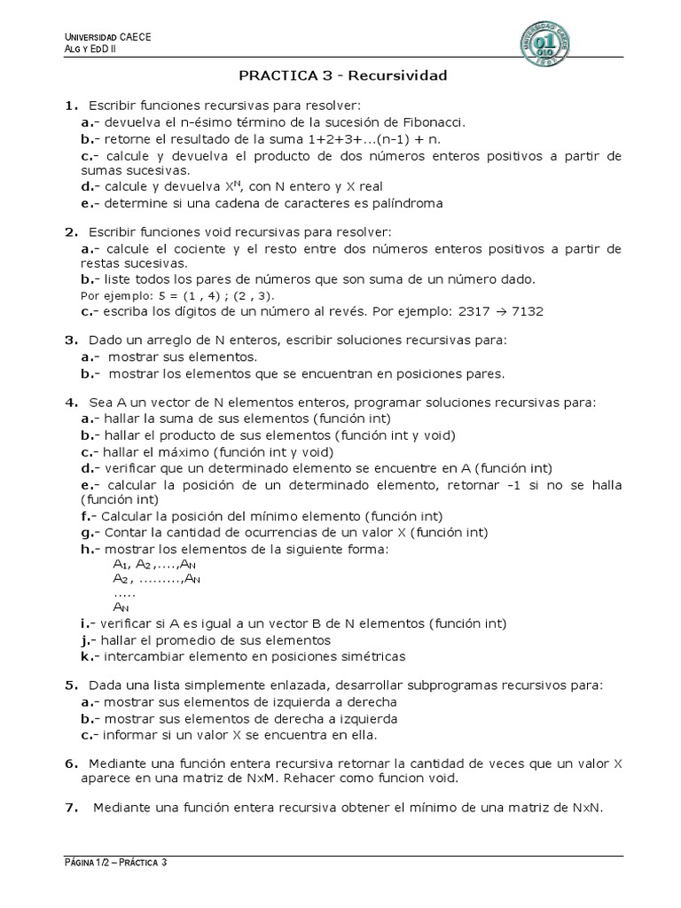 Práctica3 Recursividad | PDF | Matriz (Matemáticas) | Función (Matemáticas)