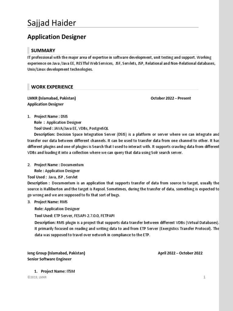 Sajjad Haider-Java Developer-Resume - LMKR 2 | PDF | Spring Framework ...