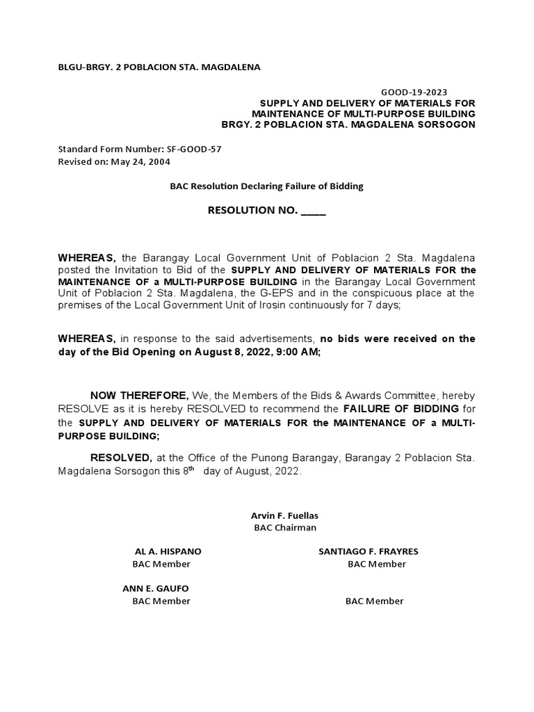Failed Bid for Multi-Purpose Building Supplies | PDF