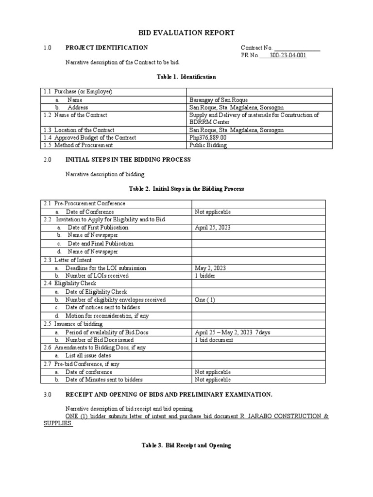 Bid Evaluation Report | PDF