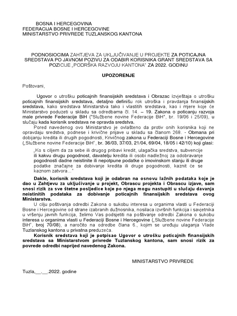 Izjava o Realizaciji Projekta Komore Udruzenja Fondacije | PDF