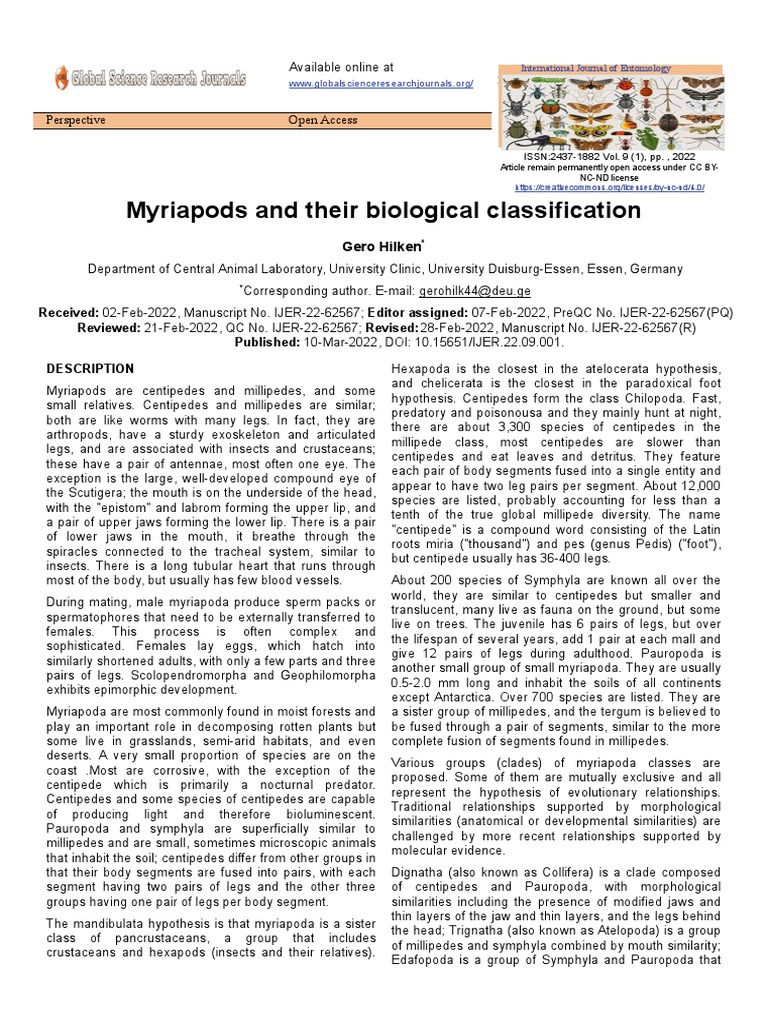 Myriapoda: Classification and Features | PDF | Arthropods | Taxa