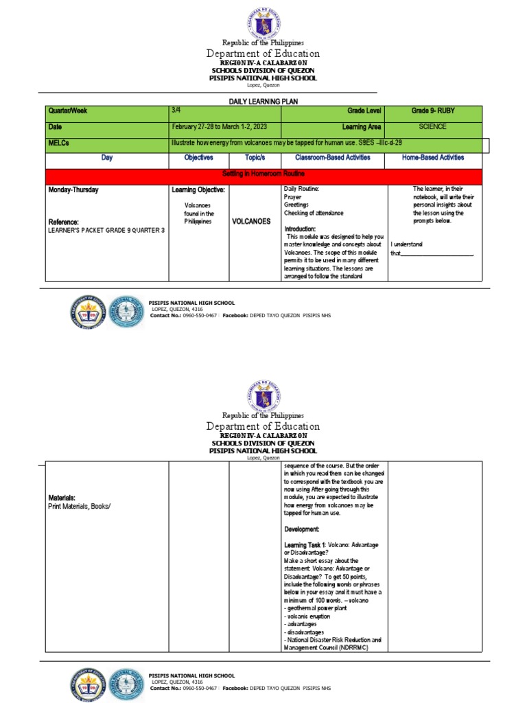 Science G9 Week 3-4 | PDF | Volcano | Volcanology