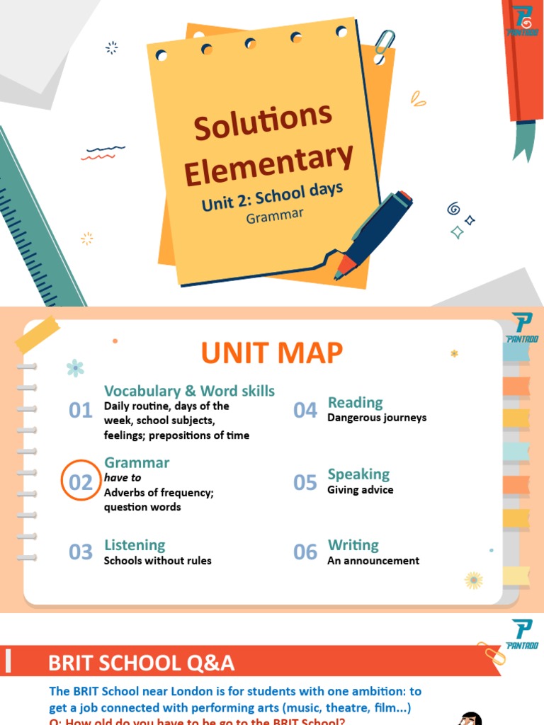 Solutions Elementary - Unit 2B - School Days (Grammar) | PDF | Question ...