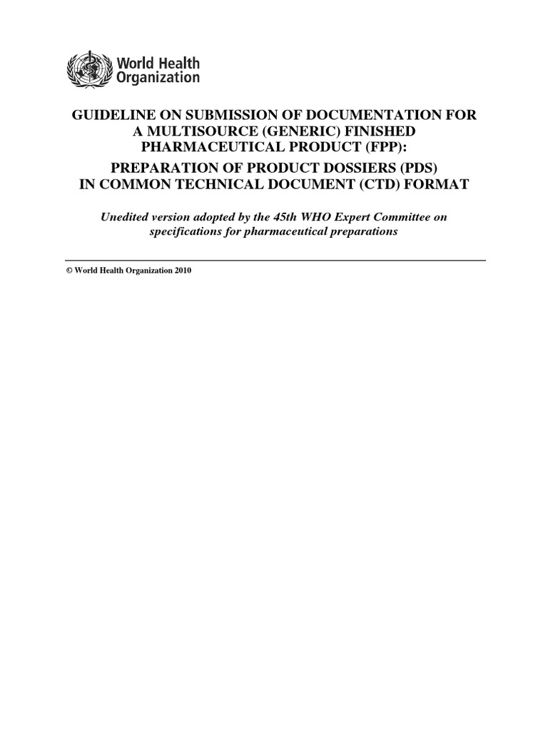 GenericGuideline PDS CTD-Format | PDF | World Health Organization | Clinical Trial