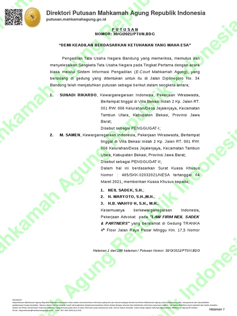 Putusan 30 G 2021 Ptun - BDG 20230830135232 | PDF