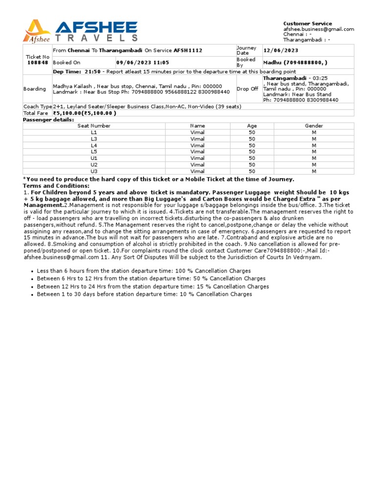 Vimal Ticket | PDF | Public Services | Transport