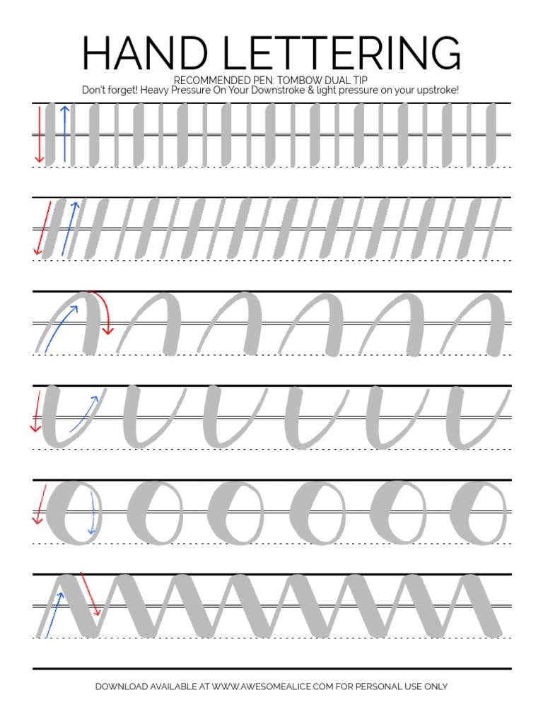 Hand Lettering Drills Worksheet - Awesome Alice | PDF