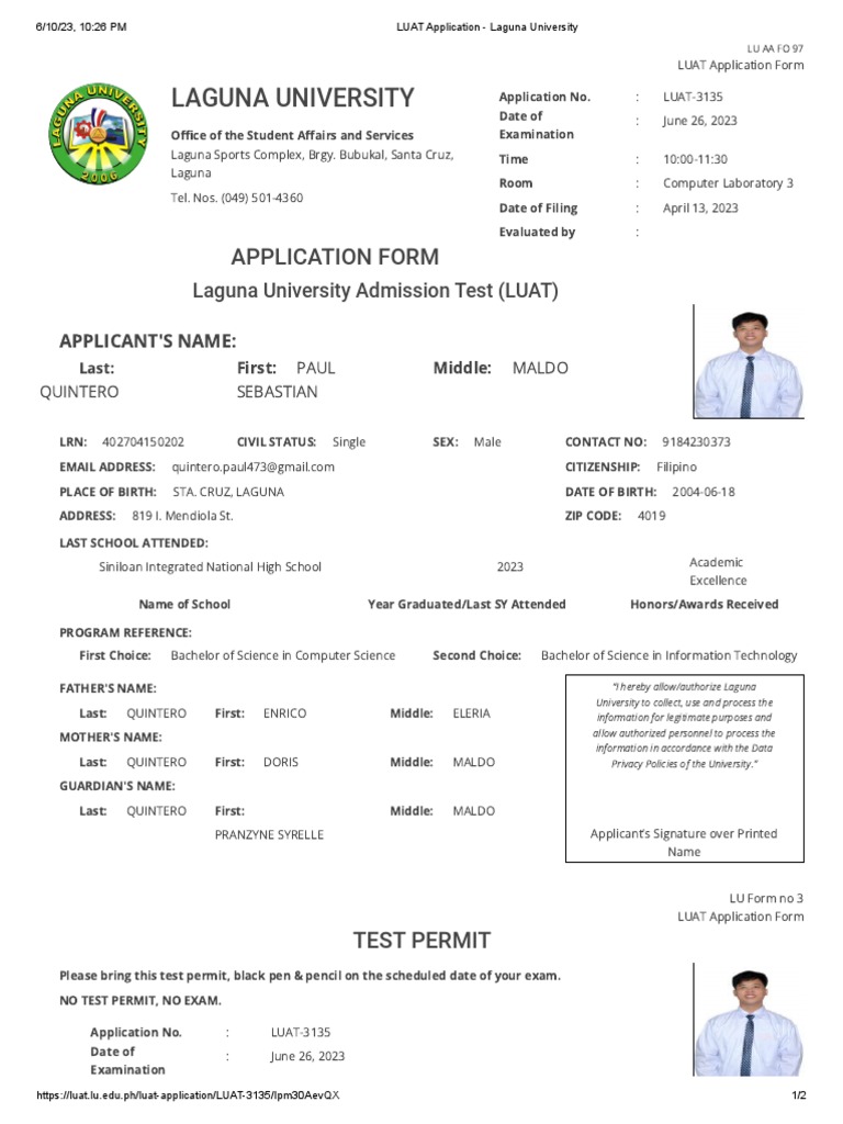 LUAT Application Laguna University | PDF