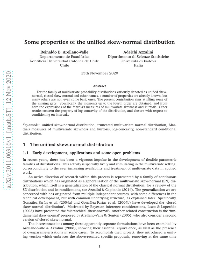 Unified Skew Normal Distribution Property Pdf Matrix Mathematics