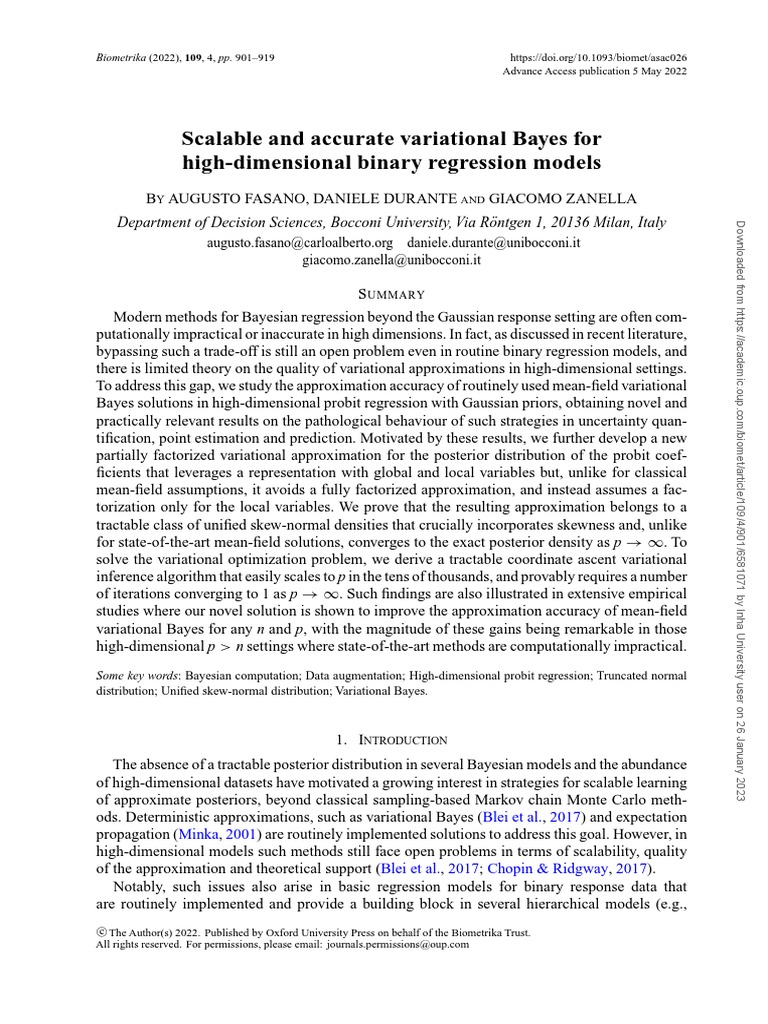Fasano2022scalable And Accurate Variational Bayes For High Dimensional Binary Regression Models