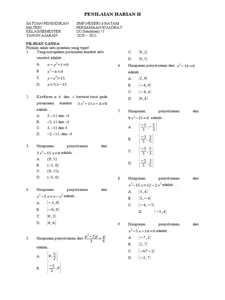 PH Persamaan Kuadrat | PDF | Metode & Bahan Ajar