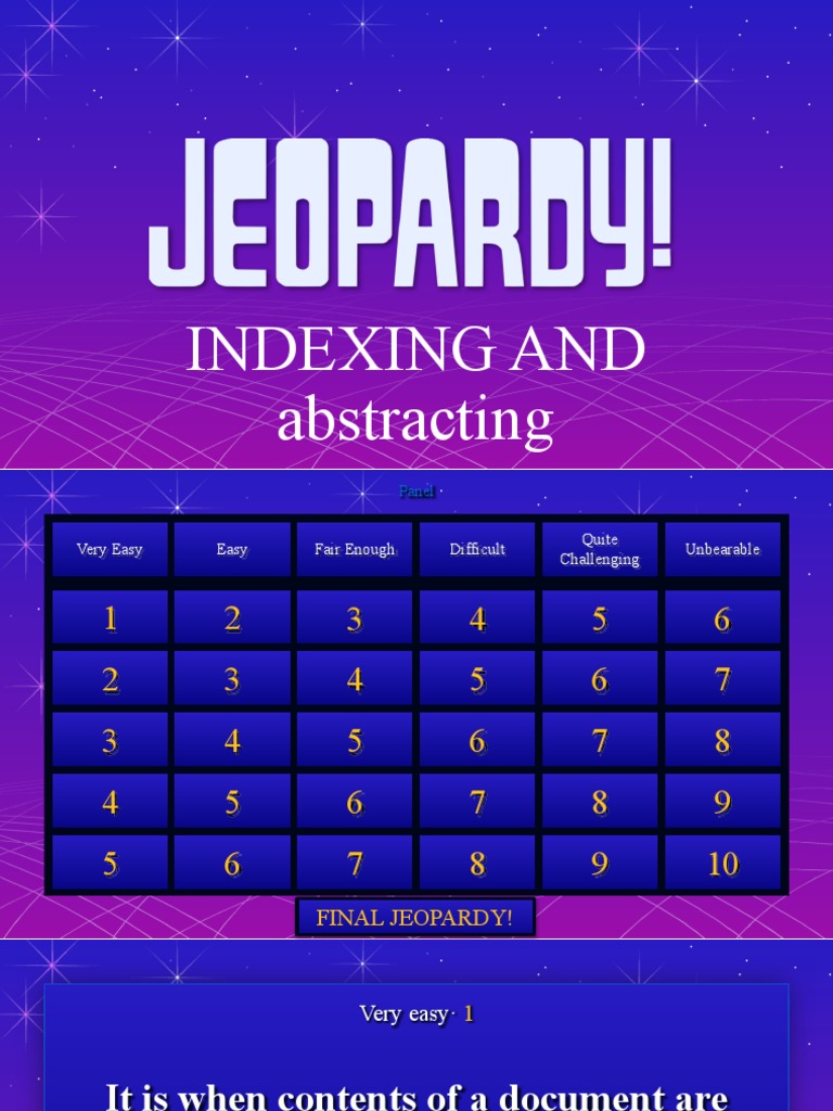Indexing and Abstracting Jeopardy | PDF | Linguistics | Human Communication