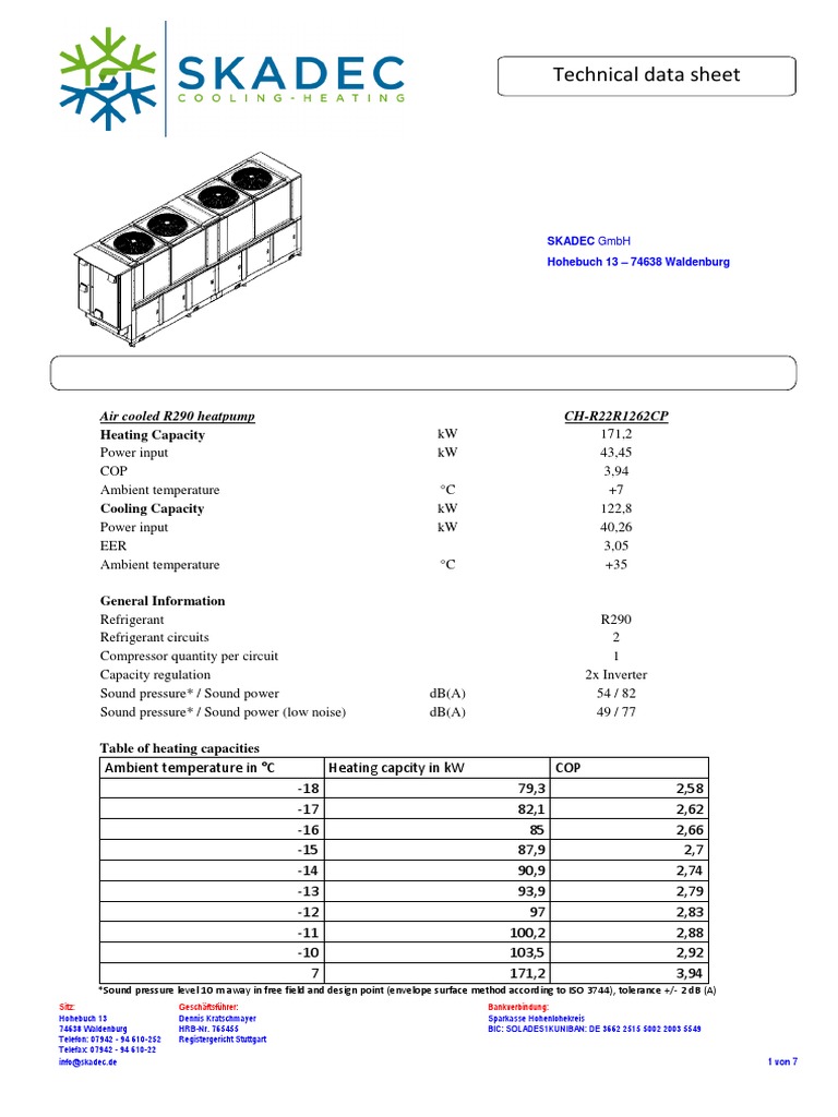 Data Sheet CH-R22R1262CP - Chiller FINAL | PDF | Heat Pump | Heat Transfer
