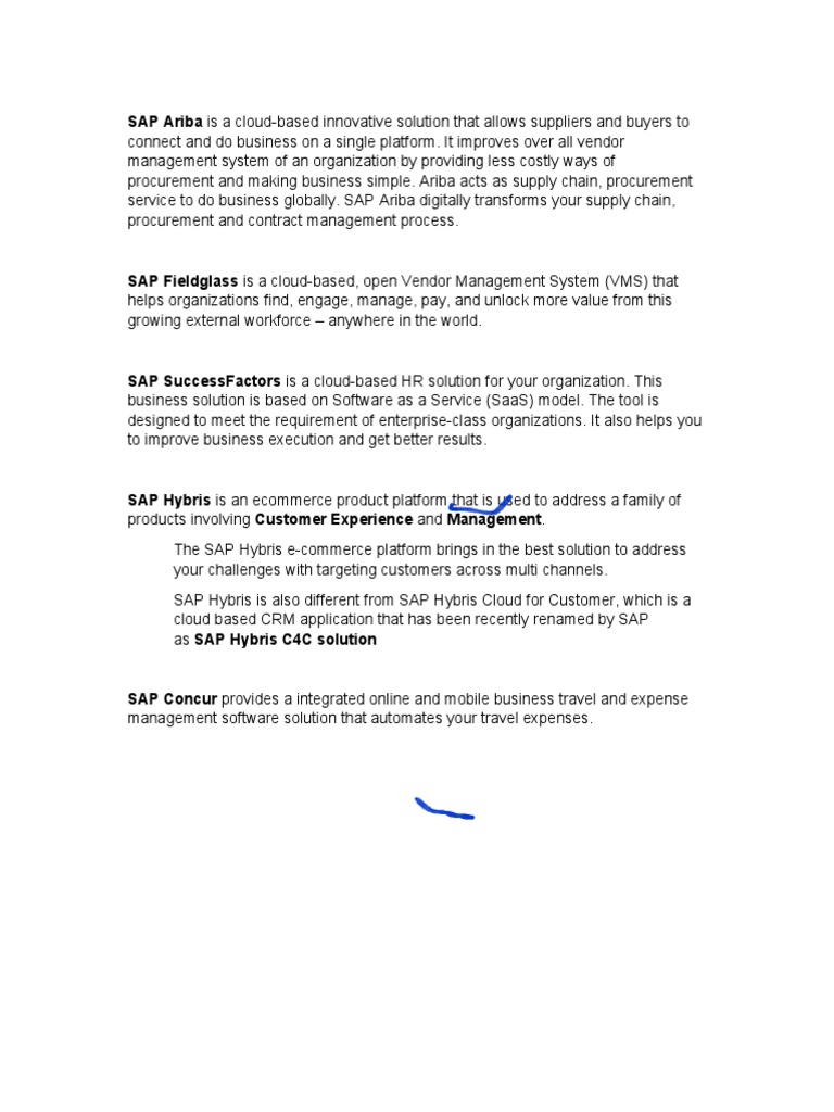 sap hybris, sap successfactors , sap concur, sap fieldglass, sap ariba ...