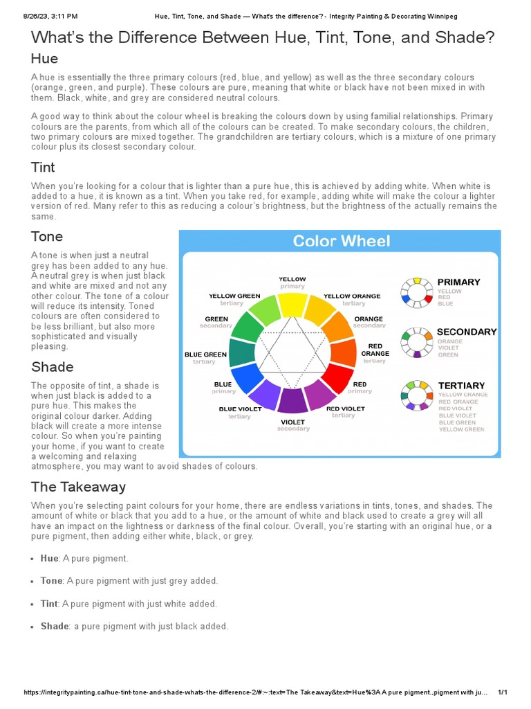 Hue, Tint, Tone, and Shade - What's The Difference | PDF | Color ...