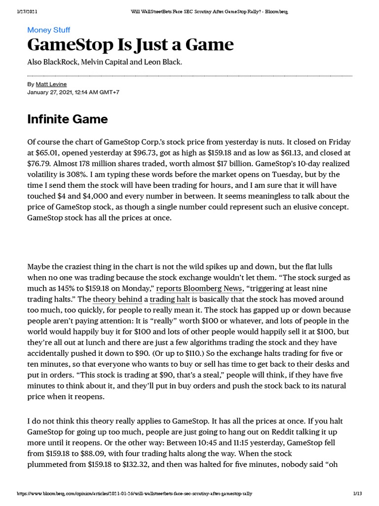 Will WallStreetBets Face SEC Scrutiny After GameStop Rally - Bloomberg | PDF | Stocks | Short ...