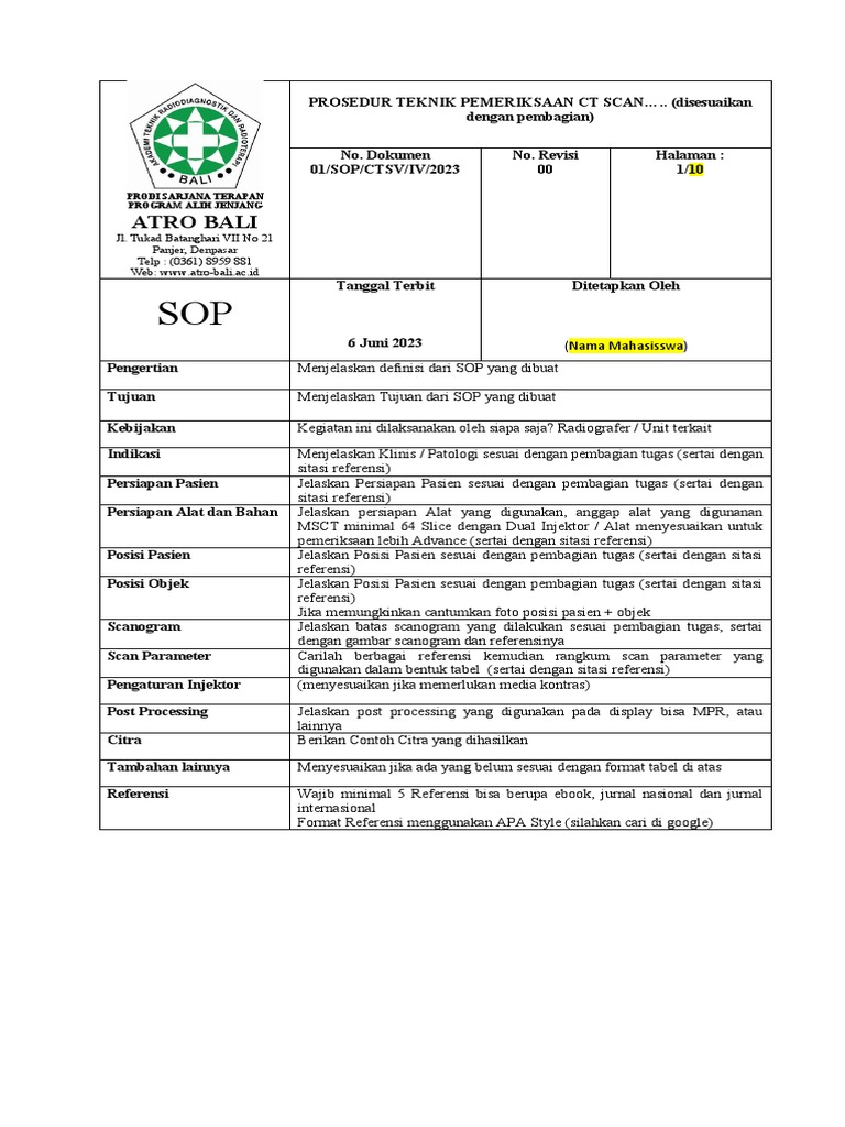 FORM SOP CT Scan | PDF