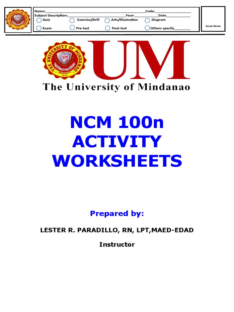 NCM100n Activity Worksheets 2023 | PDF