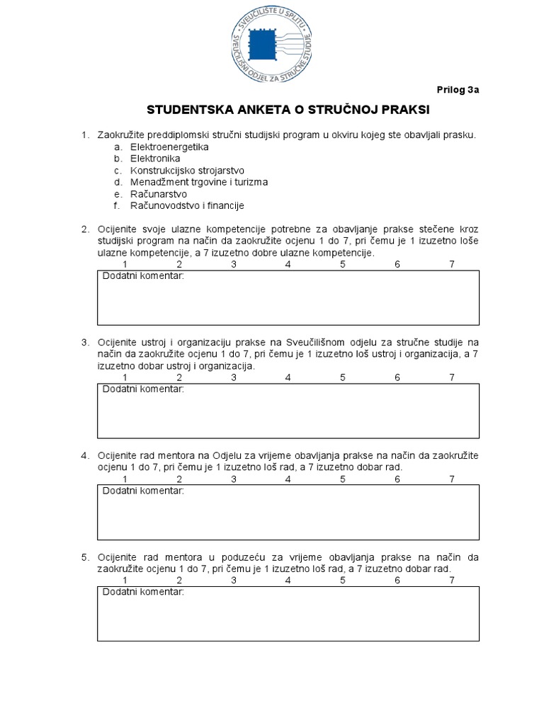 3A Studentska Anketa - Strucna Praksa 2022 - 23 | PDF
