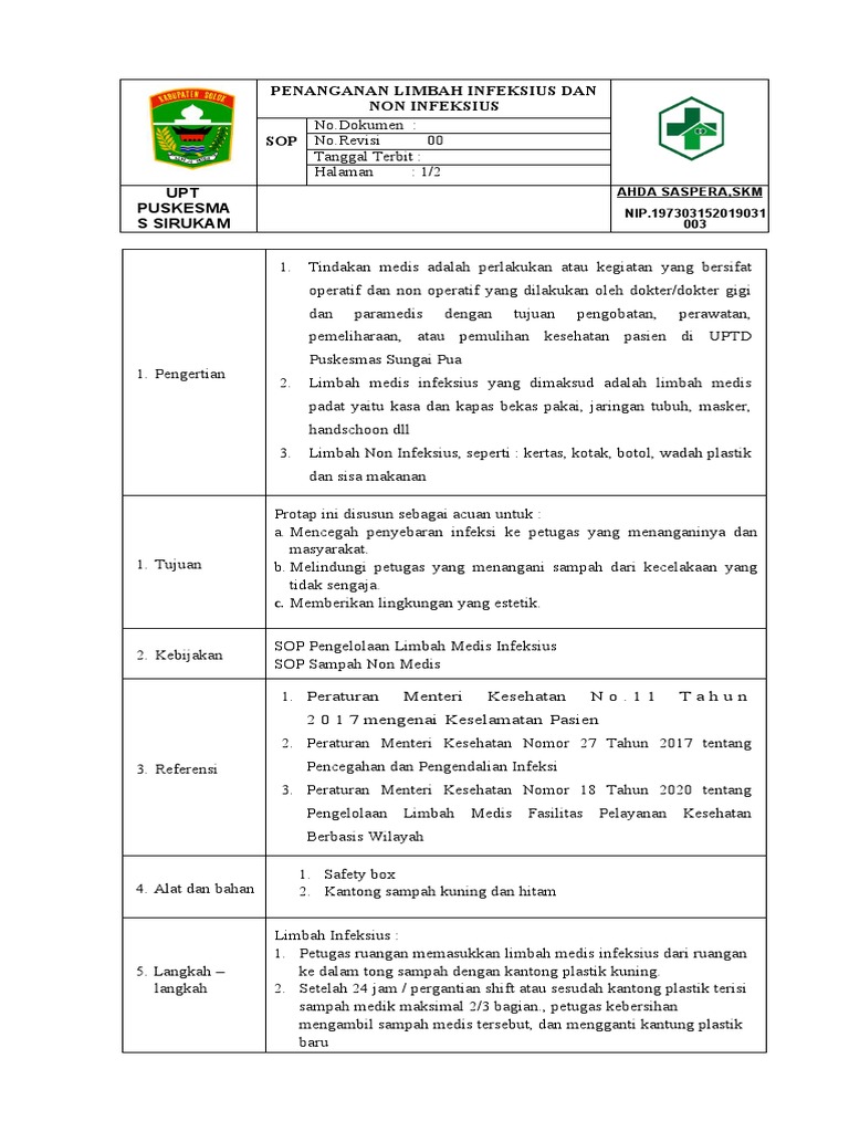 Sop Penanganan Limbah Infeksius Dan Non Infeksius A | PDF | Pengembangan Diri