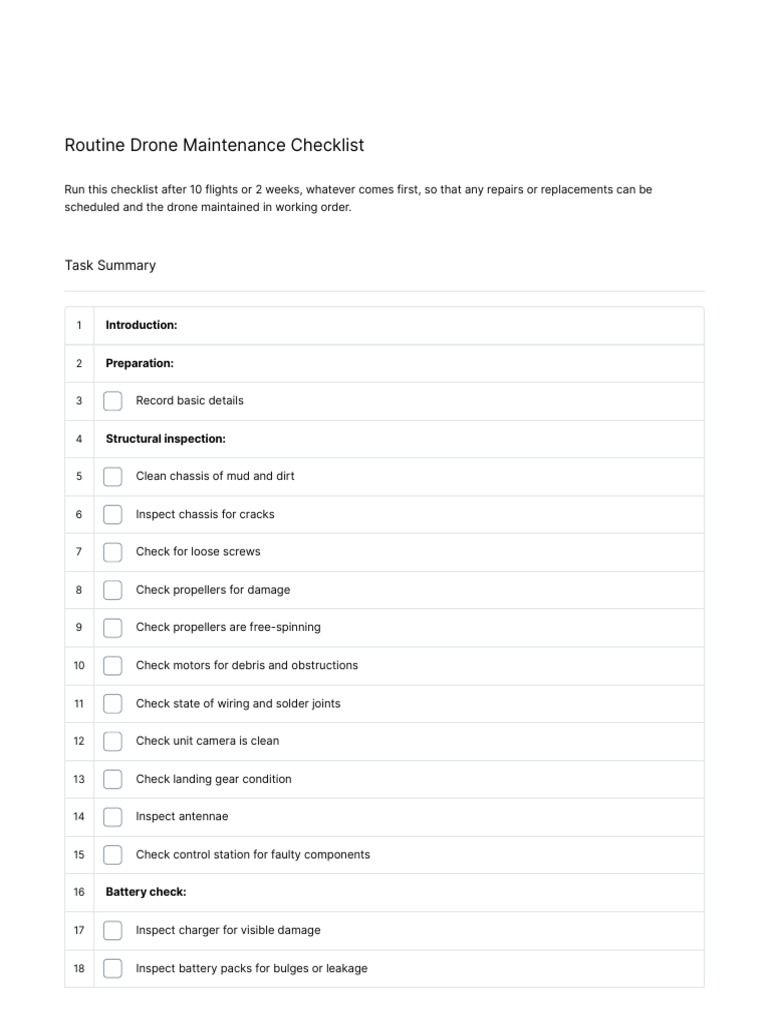 Routine Drone Maintenance Checklist | PDF | Unmanned Aerial Vehicle ...