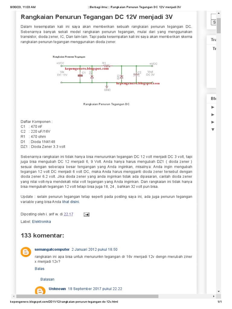 Berbagi Ilmu - Rangkaian Penurun Tegangan DC 12V Menjadi 3V | PDF