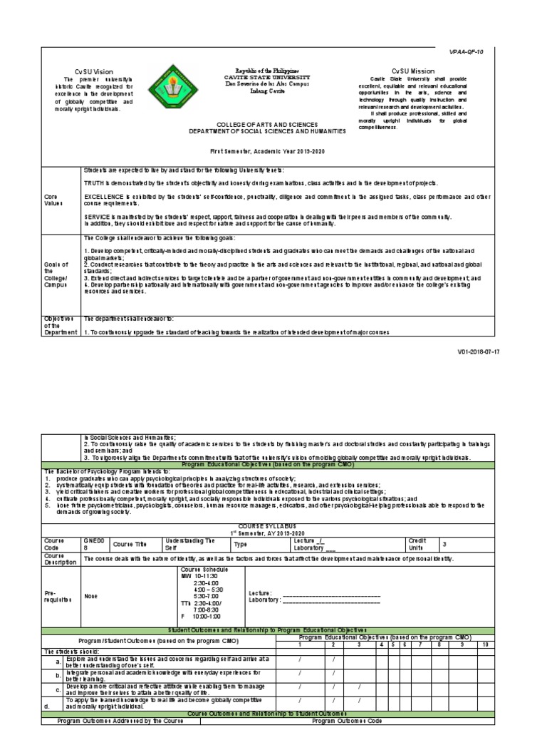 Syllabus GNED08 BSP | Download Free PDF | Self | Psychology