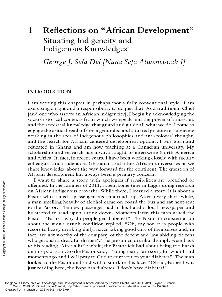 Indigenous Discourses On Knowledge and Development... - (1 Reflections ... Indigenous Discourses On Knowledge and Development... - (1 Reflections ...