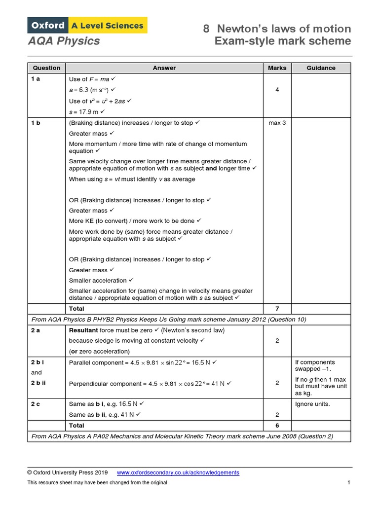 Newton's Laws of Motion - Exam Qs - MS | PDF