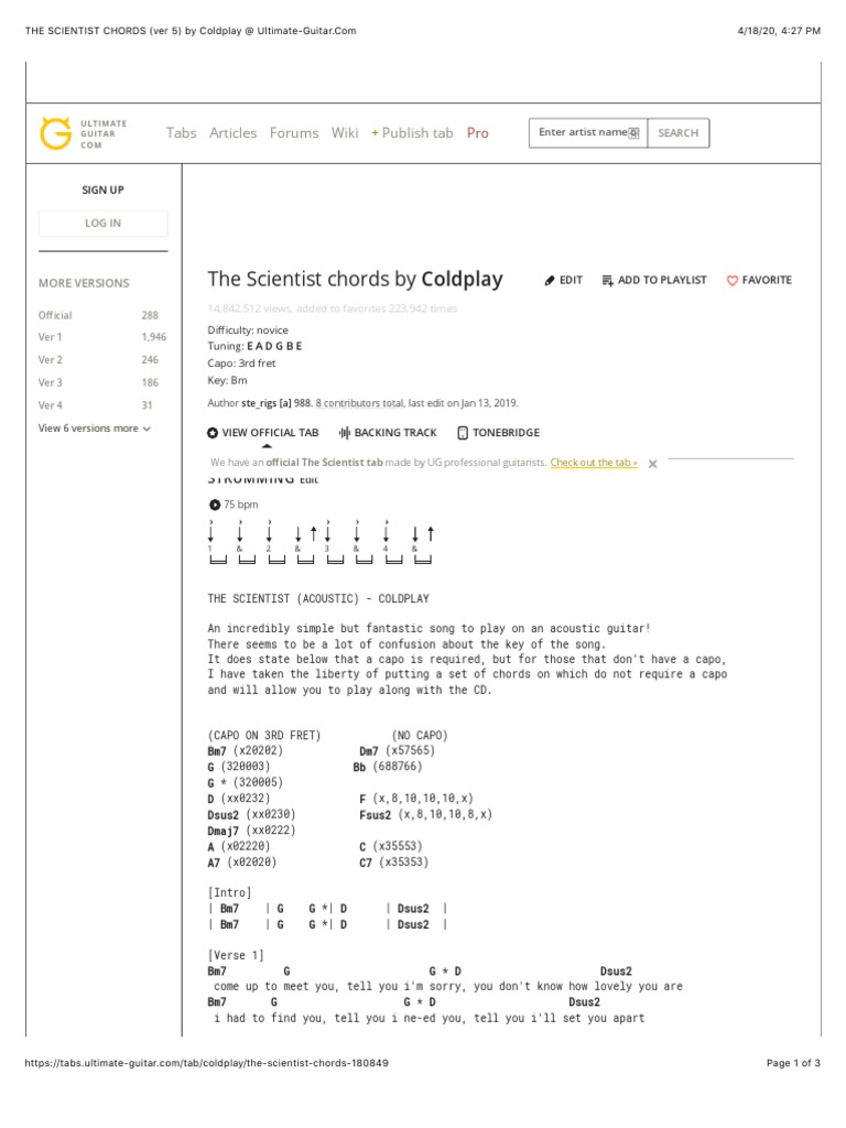 The SCIENTIST CHORDS (Ver 5) by Coldplay @ | PDF | Song Structure ...