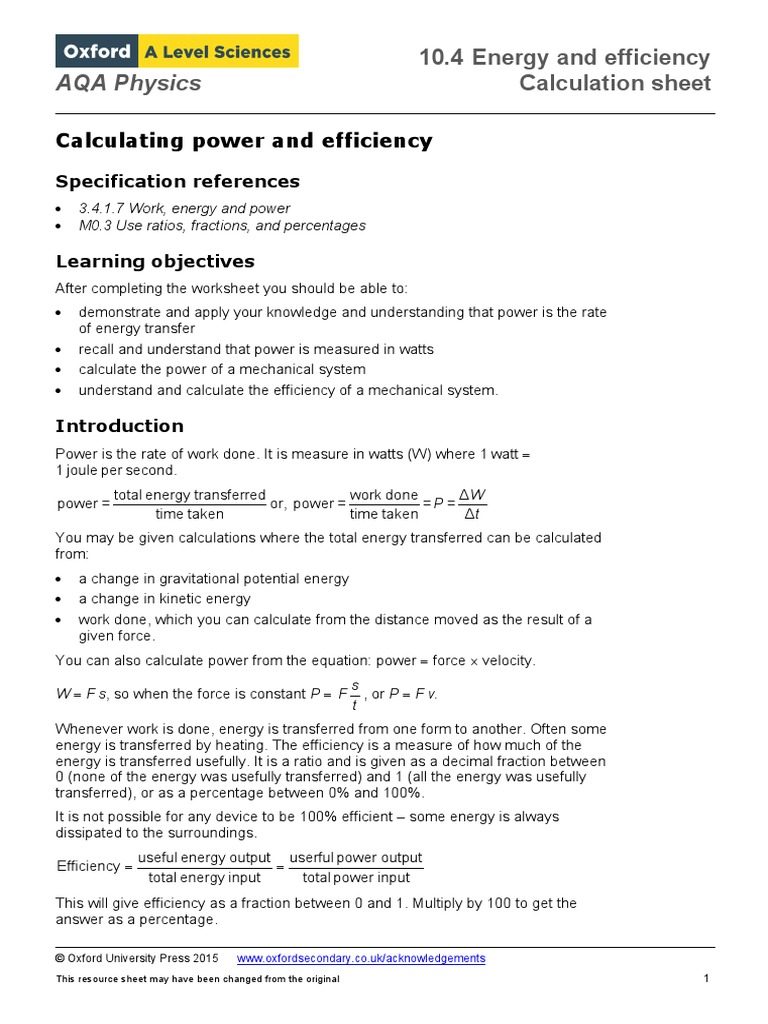 Calculating Power and Efficiency | Download Free PDF | Power (Physics ...